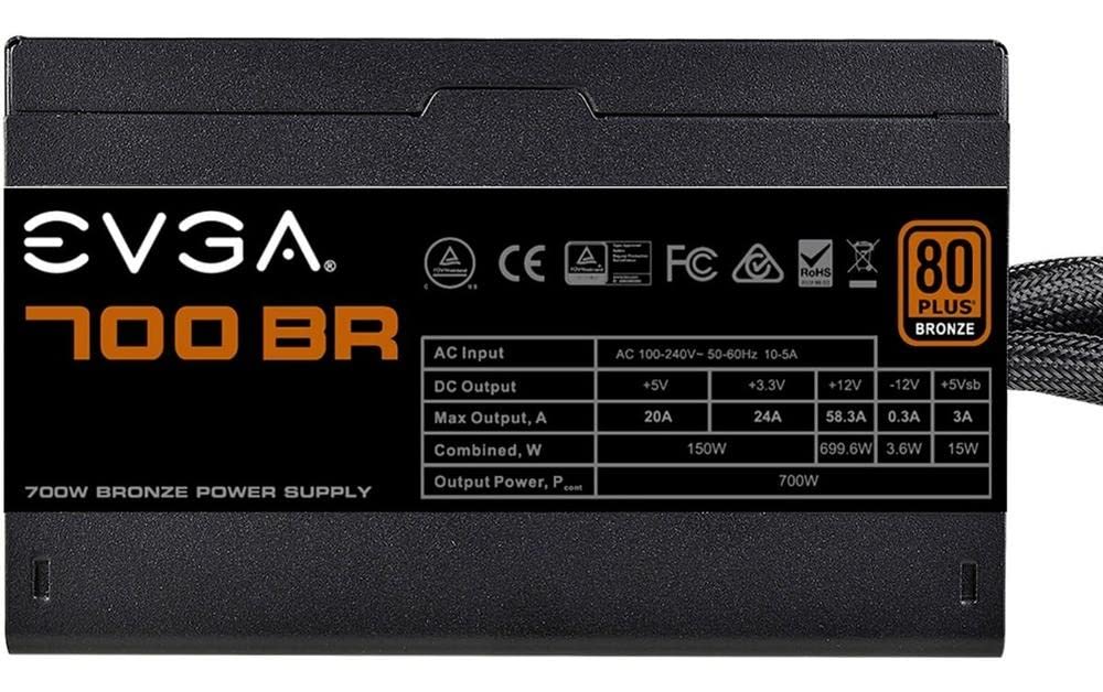 EVGA 700 BR, 80+ Bronze 700W, 3 Year Warranty, Power Supply 100- BR-0700-K1 100-BR-0700-K1
