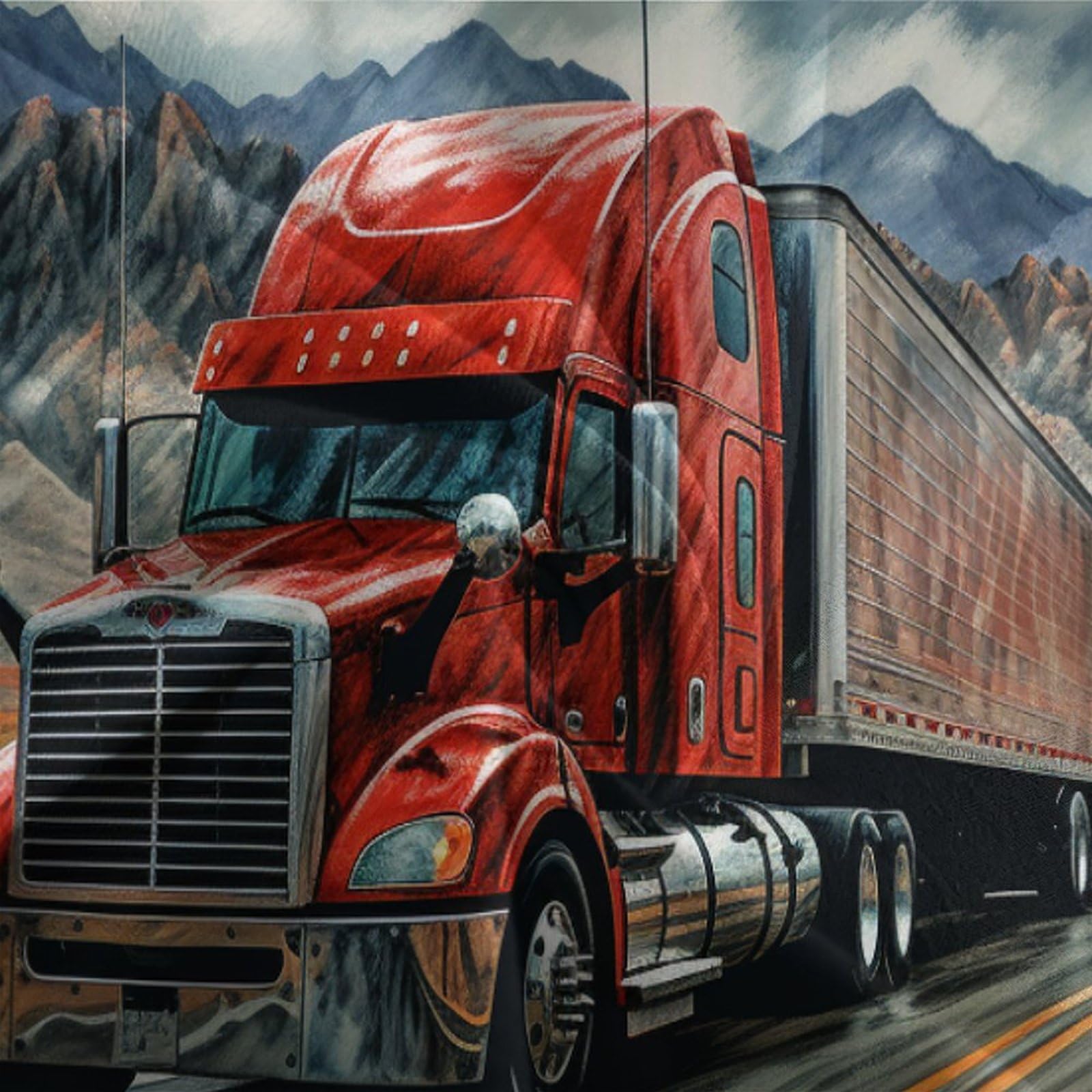 AAHARYA Red Semi-Trailer Quilt Cover 3D Printed Big Truck Bedding Set Comforter Covers Duvet Cover 3 Pieces with Pillowcases for Childrens and Adults Microfiber with Zipper Closure Twin(173x218cm)