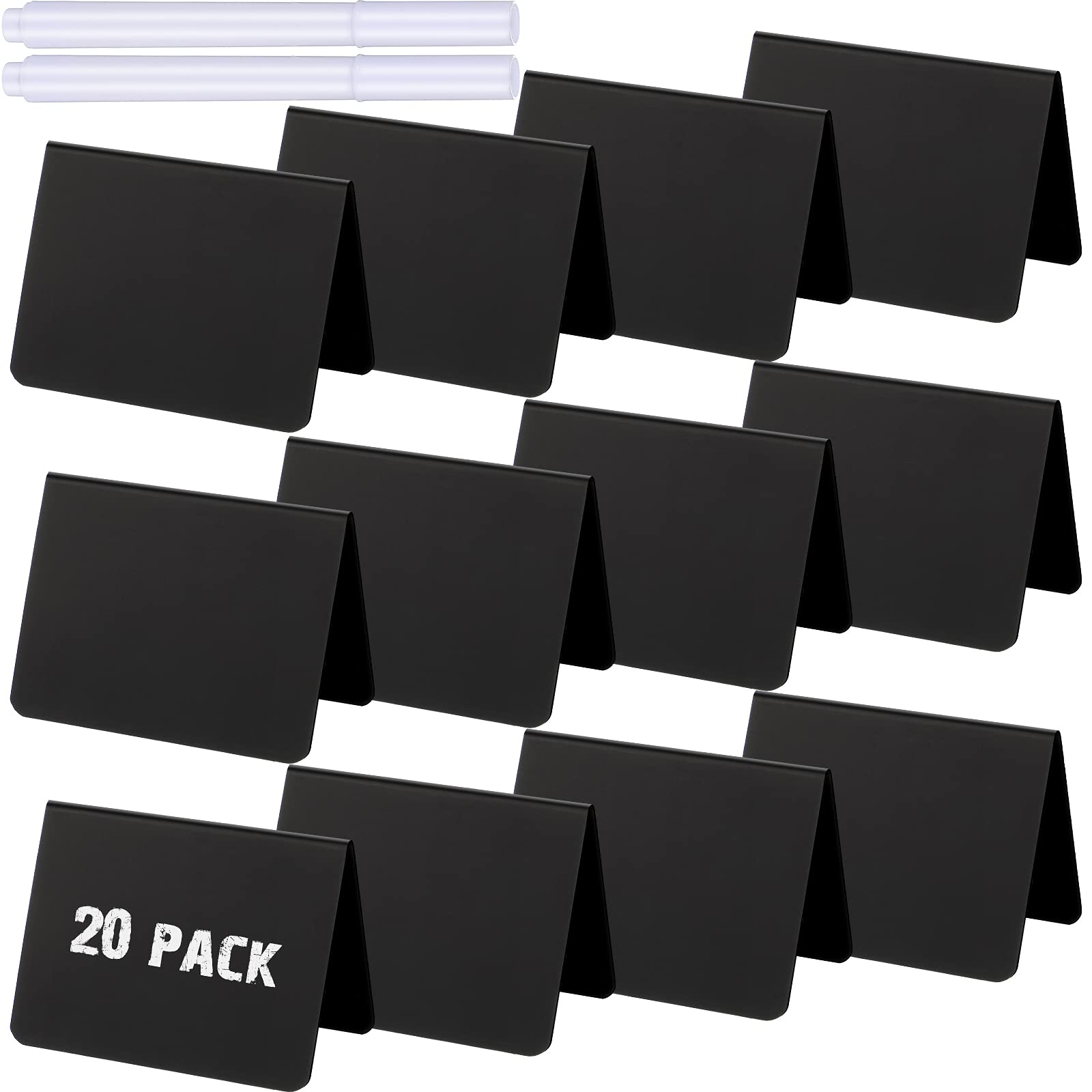 20 Pieces Mini Chalkboard Signs A-Shaped Chalkboard Tables Buffet Tags PVC Erasable Blackboards with White Chalk Markers for Chalk Name Tag Food Labels Tags for Party Buffet Tabletop Chalkboard Signs