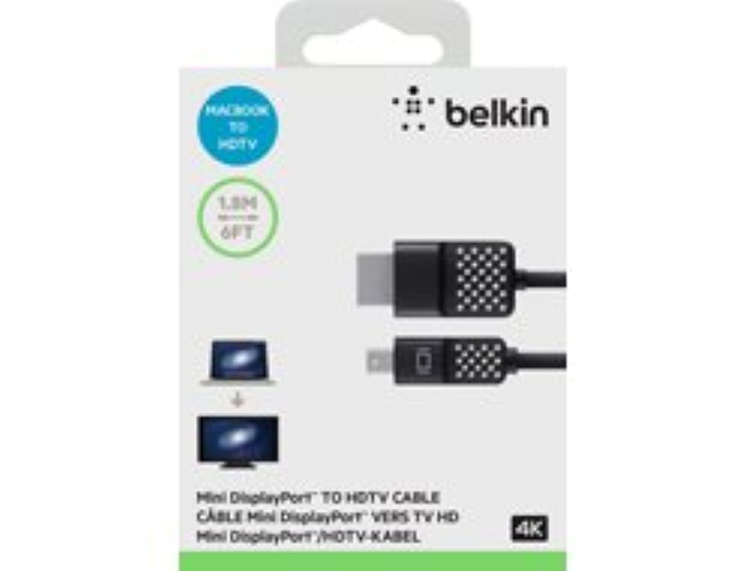 Belkin Mini Displayport to HDMI Cable 6ft - Compatible with 4k Monitors - HDMI to Displayport Cable - Connect TV & Monitors to MacBook Pro, Surface Pro & More (Black/White)