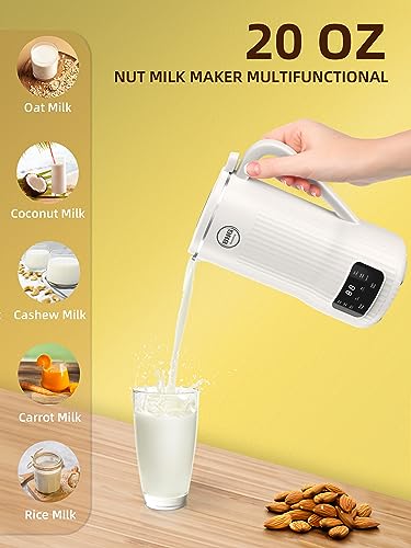 BUAIAHUG 20oz Nut Milk Maker Machine - Multi-Functional Automatic Almond Milk Machine with 10 Blades, Plant-Based Milk, Oat, Soy, Oat, and Dairy Free Beverages with 12 Hours Timer/Auto-clean/Room Temp/Keep Warm/Boil