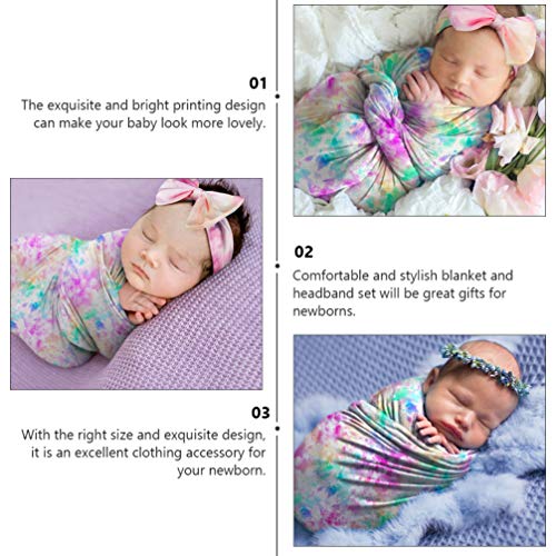 TOYANDONA Infant Swaddle Wrap Tie Dye Receiving Blanket with Bow Headbands Baby Wrap Blanket Stretchy Swaddle Sack Photo Booth Prop for Newborn Infant Baby Unisex