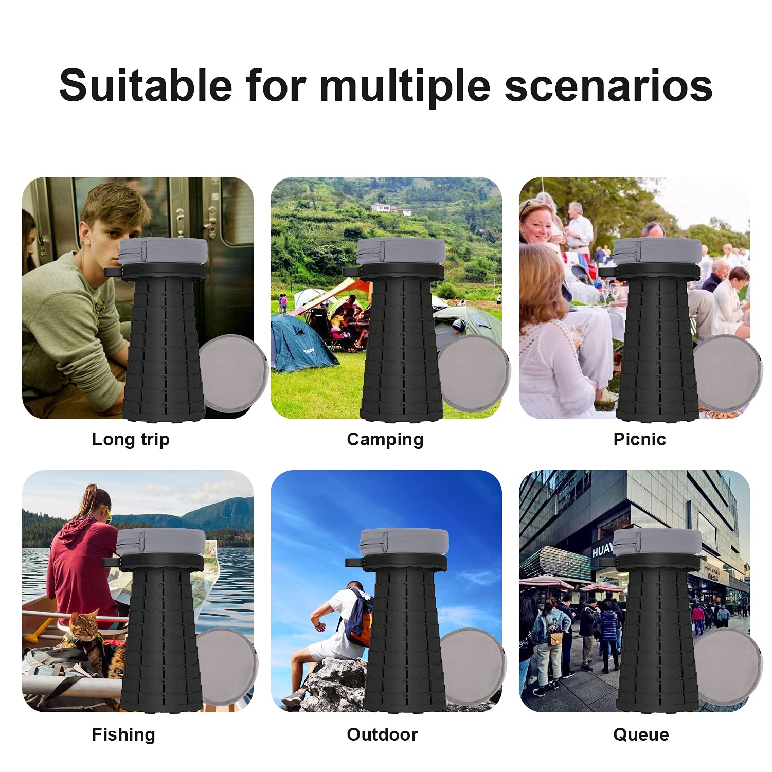 2022 Upgraded Portable Folding Stool with Backpack pad, Retractable Collapsible Telescopic Camping Seat for Adults, Small Lightweight Sturdy Adjustable Stools for Travel,Kitchen,Garden,Fishing