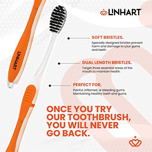 LINHART Extra Soft Toothbrush β Teeth Whitening Toothbrush with Multi Length Bristles, White with White Bristles, 2 Pack