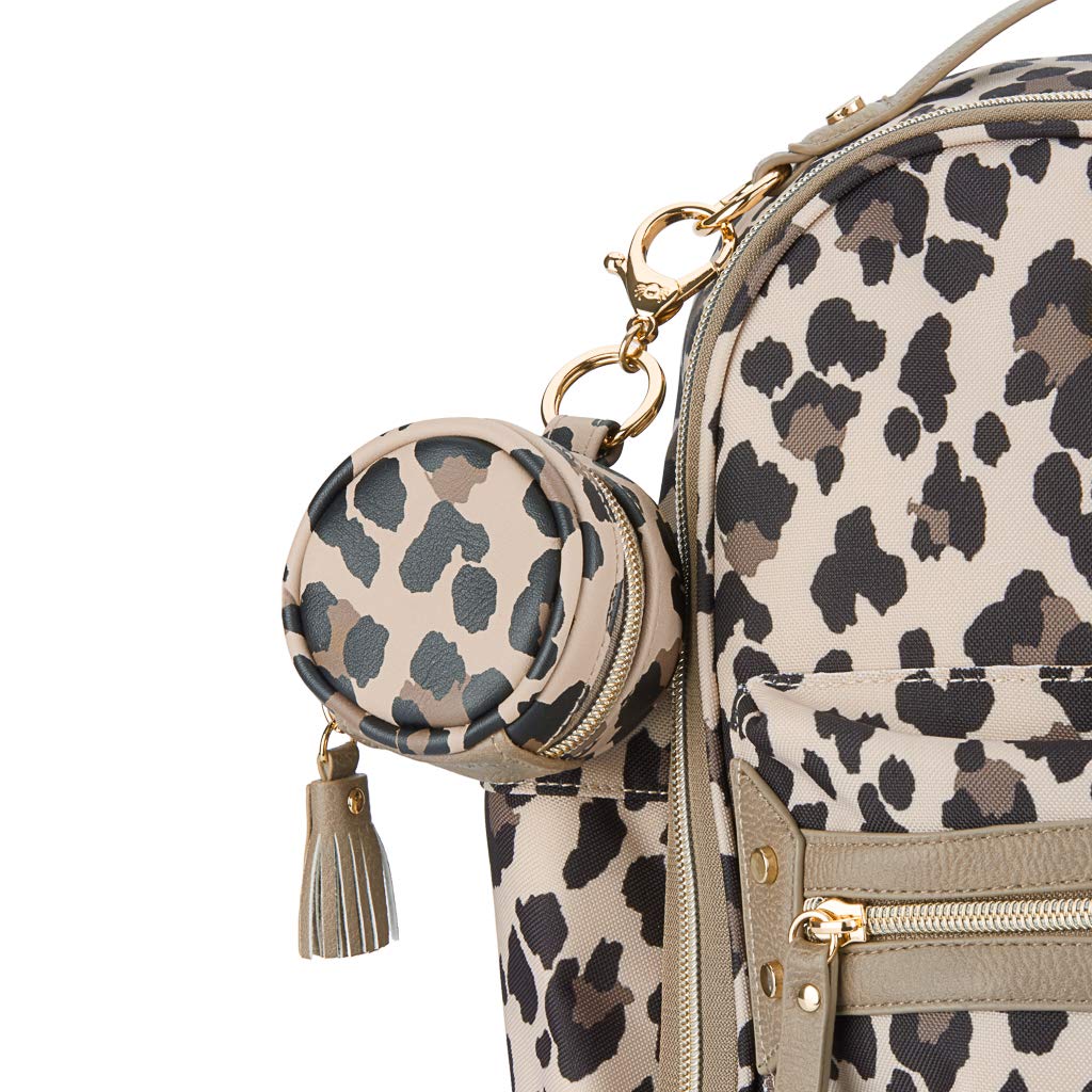 Itzy Ritzy Pacifier Holder Case with Clip - Pacifier Case Includes Clasp to Easily Attach to a Diaper Bag or Purse, Measures 2.5" in Diameter and Holds 2 Pacifiers (Leopard)