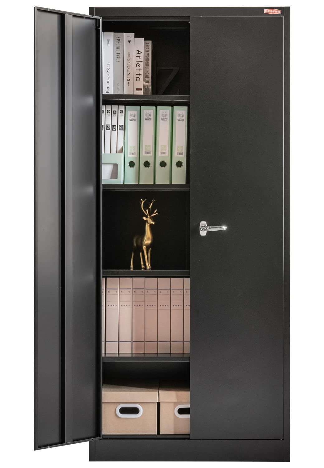 BESFUR Metal Storage Cabinet, 72" H Large Metal Cabinets with 4 Adjustable Shelves and Locking Doors, Classic Steel Storage Cabinet for Home, School, Office, Garage (Black)…