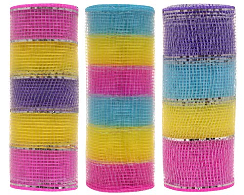 Easter Decorative Mesh (3 Pack) Mutli Colored (Yellow, Pink, Purple, Blue,Silver)