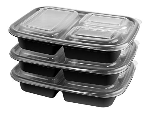 20 PIECE MEAL PREP CONTAINER KIT - 3 SECTIONS - BLACK