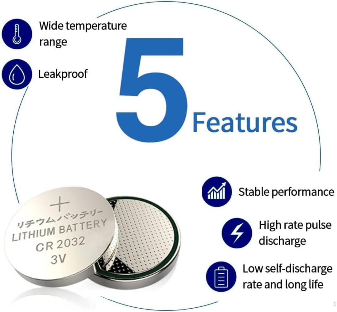 Cotchear CR2032 Lithium Batteries, 5Pack 2032 Battery 3V Lithium Battery BR2032 DL2032 ECR2032 CR 2032 for Car Remote Controls,Watch,Toys