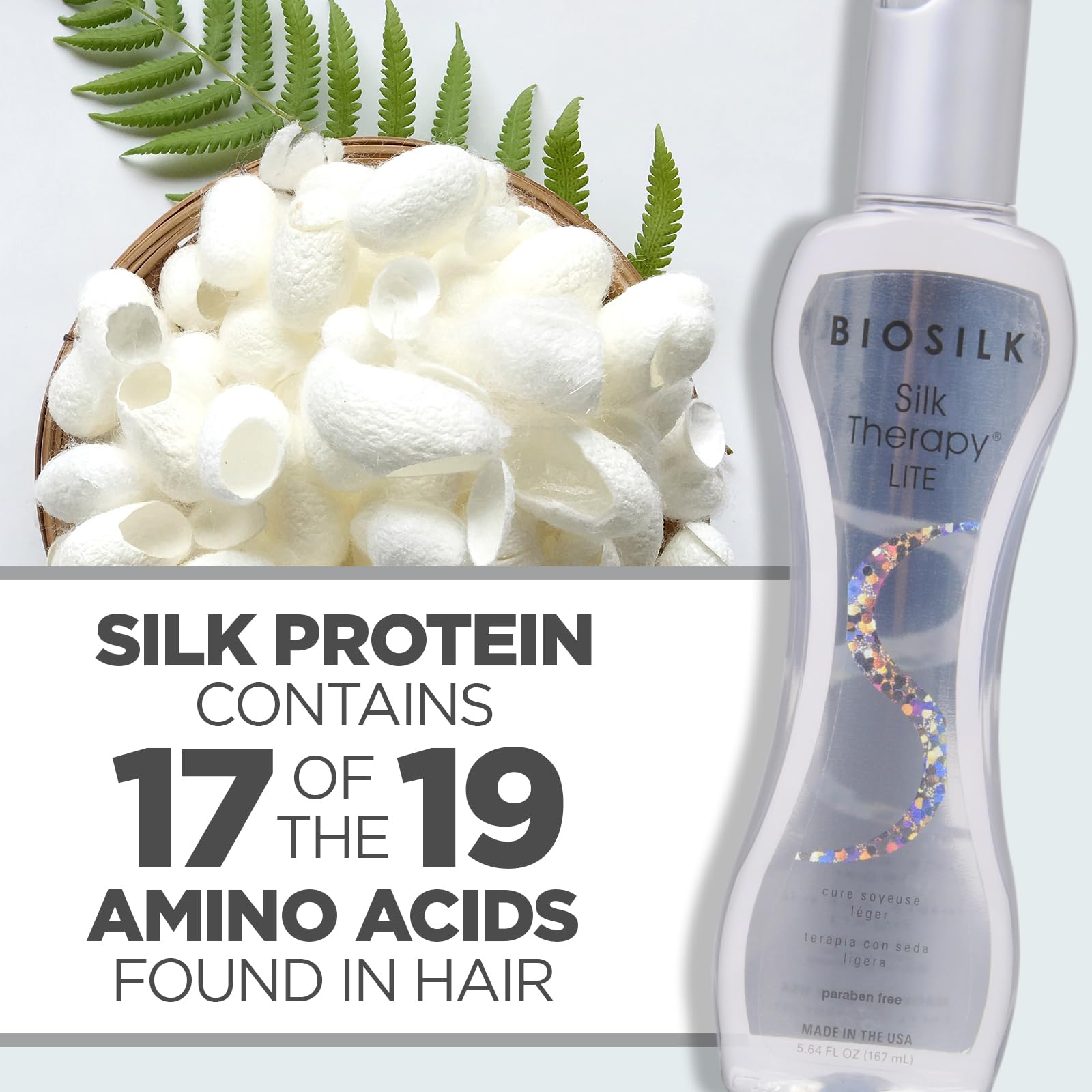 BioSilk Silk Therapy Lite, Leave-In Reconstructing Treatment To Smooth Fine & Thin Hair, Sulfate, Paraben & Cruelty-Free, 5.64 Oz