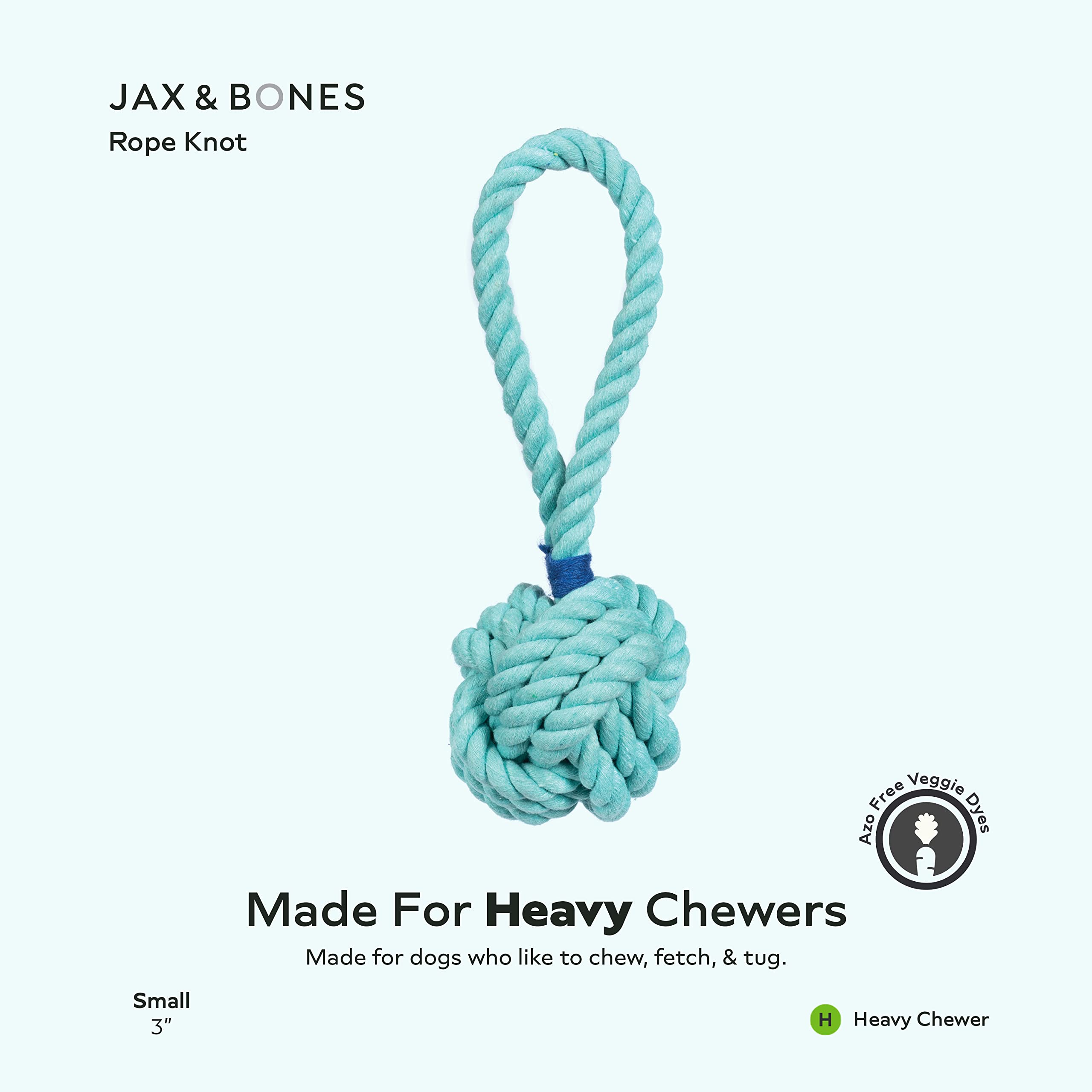 Jax & Bones Dog Rope Toy - 3" Aqua Knot Celtic Knot Pull Toy for Dogs - Premium Tug of War Toy for Aggressive Knot Dog Rope