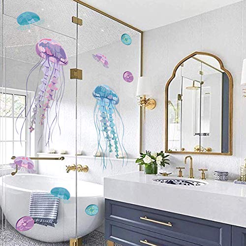 decalmile Large Jellyfish Wall Stickers Ocean Underwater Fish Wall Decals Girls Bedroom Nursery Bathroom Wall Decor(Jellyfish Size: 29"H x 17" W))