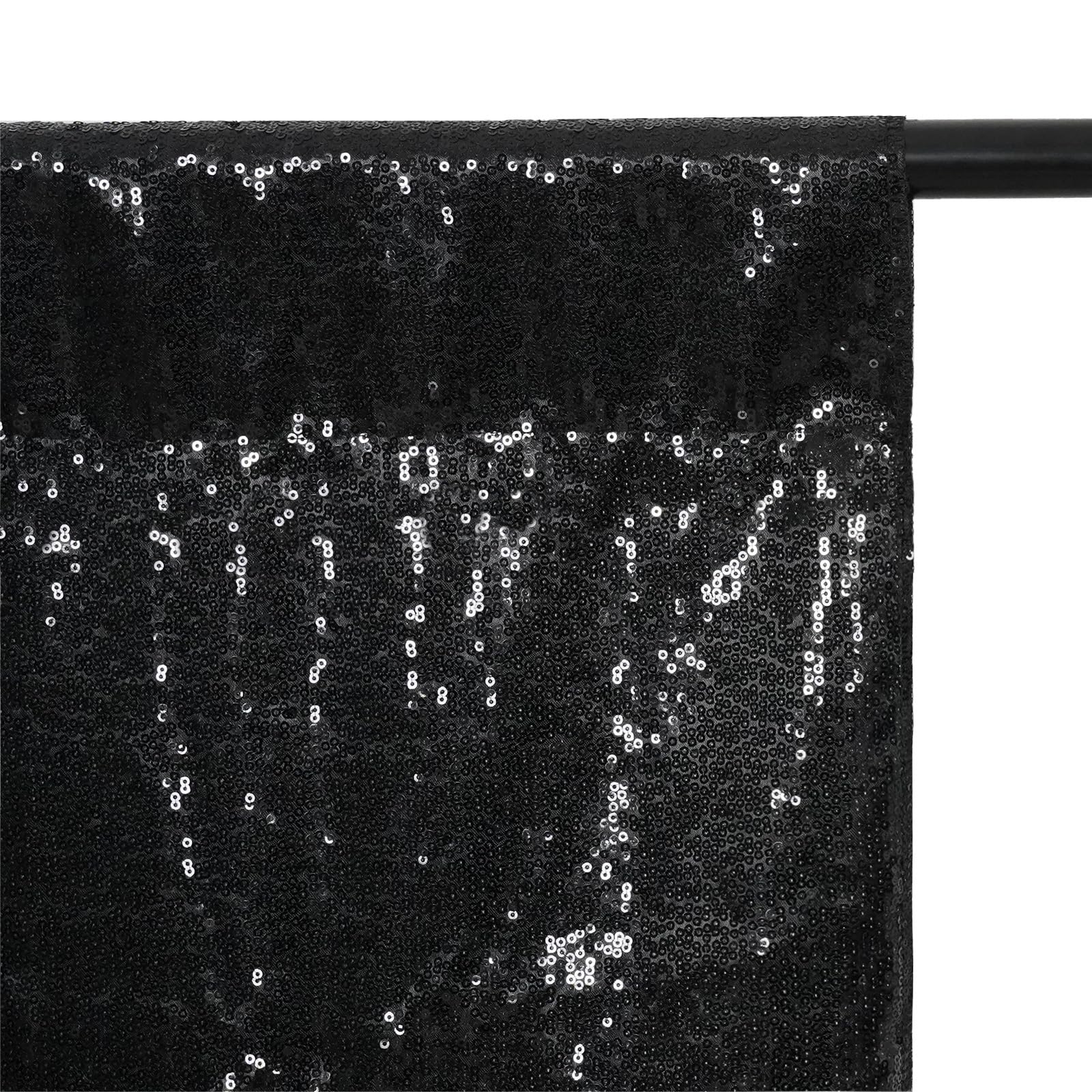 Poise3EHome 8Ft x 8Ft Black Sequin Backdrop, Glitter Thick Satin Background Drapes, Sparkly Opaque Photography Curtain, Sequence Xmas Thanksgiving Backdrop for Wedding Party Holiday Festival Decor