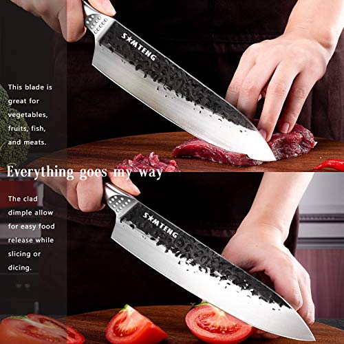 Kitchen Knives 8 Inch -SMTENG Professional chef Knife 3 layer 9CR18MOV clad steel hammered with Pakkwood handle,Multipurpose Top Kitchen Knife for Home and Restaurant