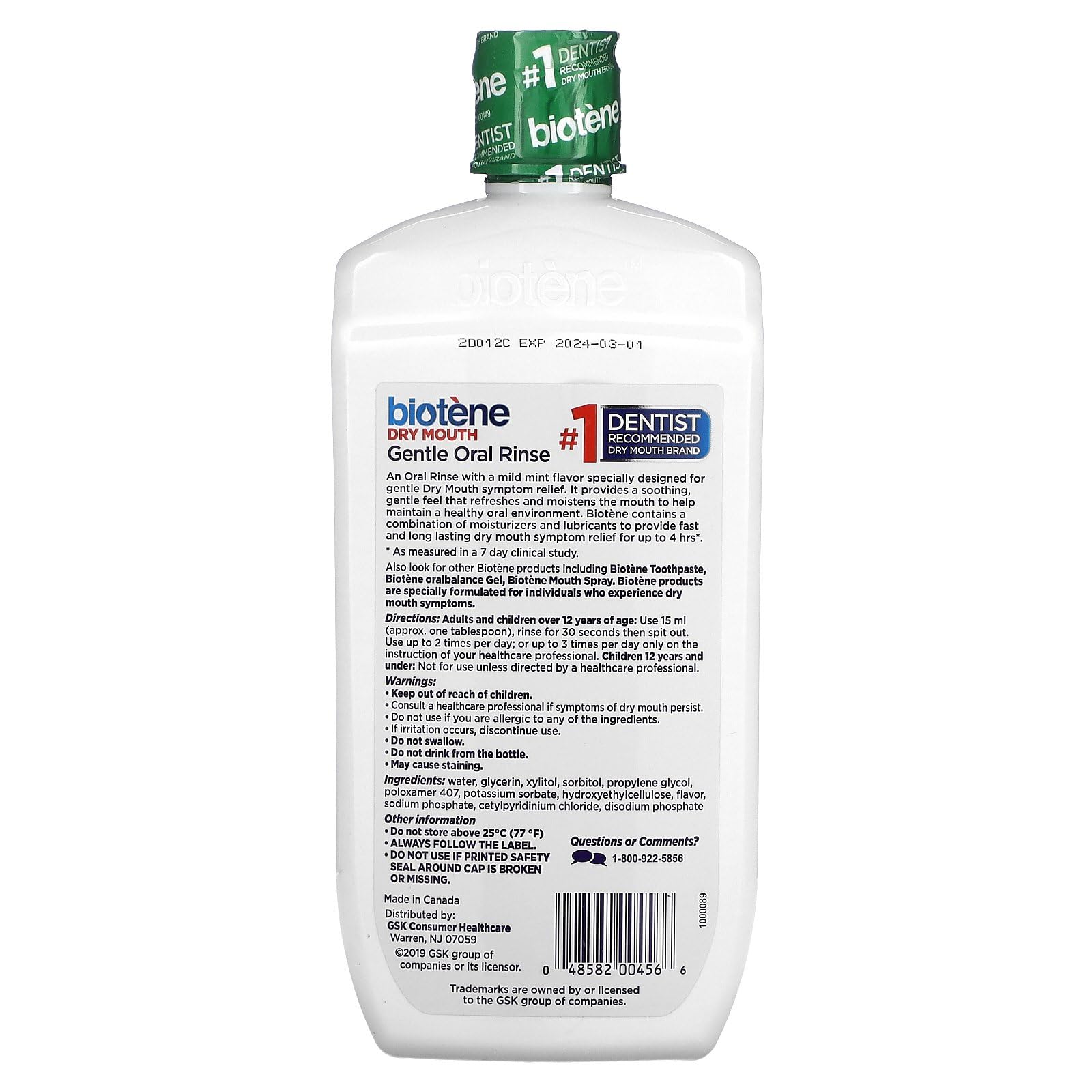 Biotene Mild Mint Moisturizing Gentle Oral Rinse, Alcohol-Free, for Dry Mouth, 16 ounce