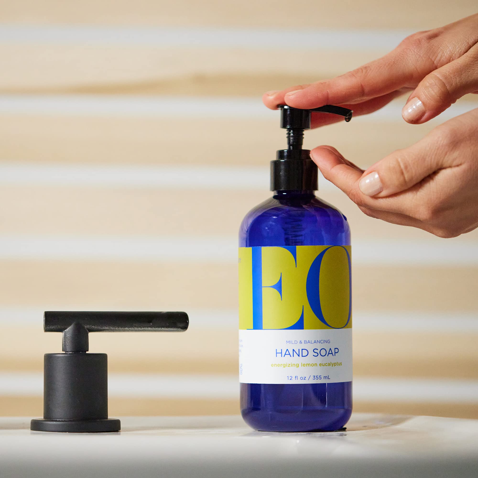 EO Liquid Hand Soap, 12 Ounce (Pack of 3), Lemon and Eucalyptus, Organic Plant-Based Gentle Cleanser with Pure Essential Oils