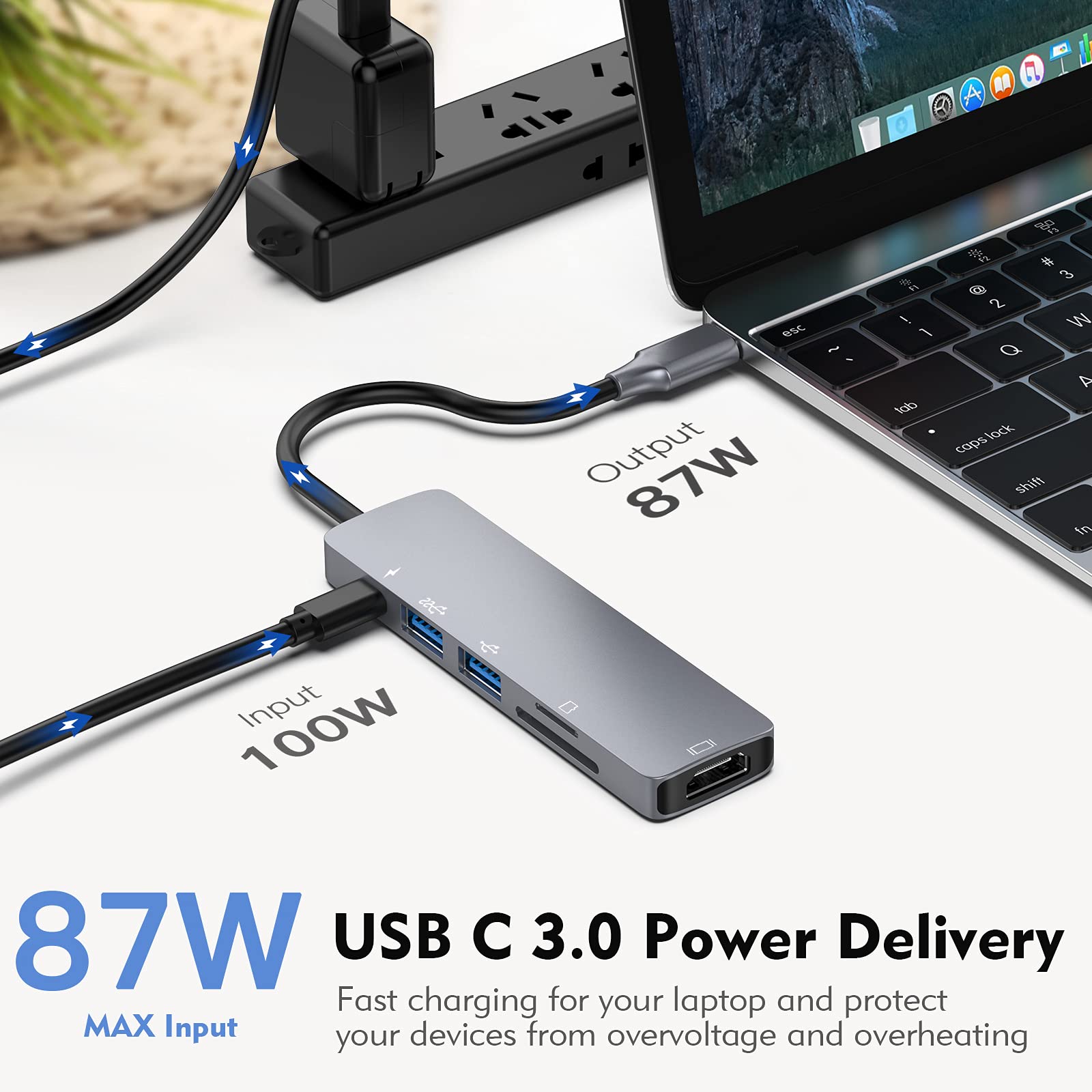 UUETKNN USB C HUB 6 in 1 USB C Laptop Docking Station Dual with 4K HDMI 2 USB 3.0 SDMicro SD Card Reader 87W PD Charging and USB C to A Adapter Compatible grey 6.69 x 3.54 x 0.79 inches