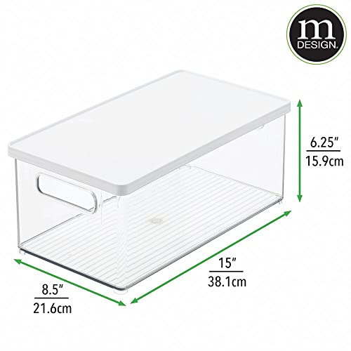 mDesign Plastic Pantry Storage Box Container with Lid and Built-In Handles - Organization for Flour, Cereal, Pasta, Rice, or Food in Kitchen Cupboard, Ligne Collection, Clear/White
