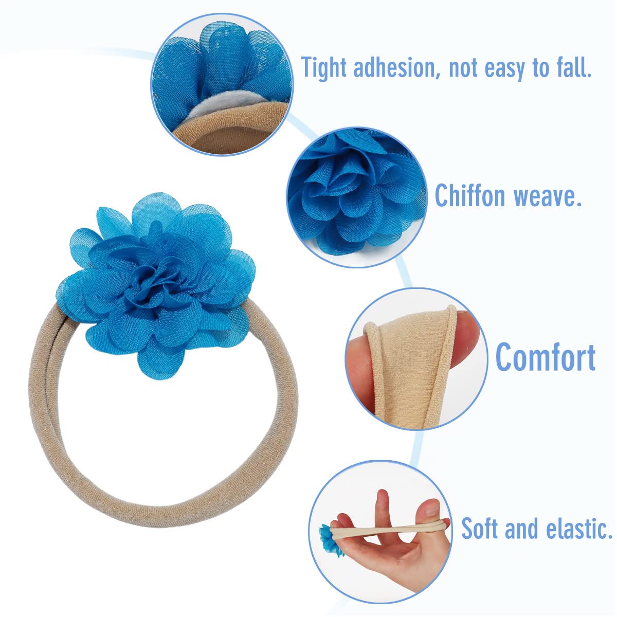 ALinmo 40 Pack 2" Chiffon Flower Headbands Elastics Nylon Headbands Hair Accessories for Baby Girls Newborn Infant Toddlers Kids