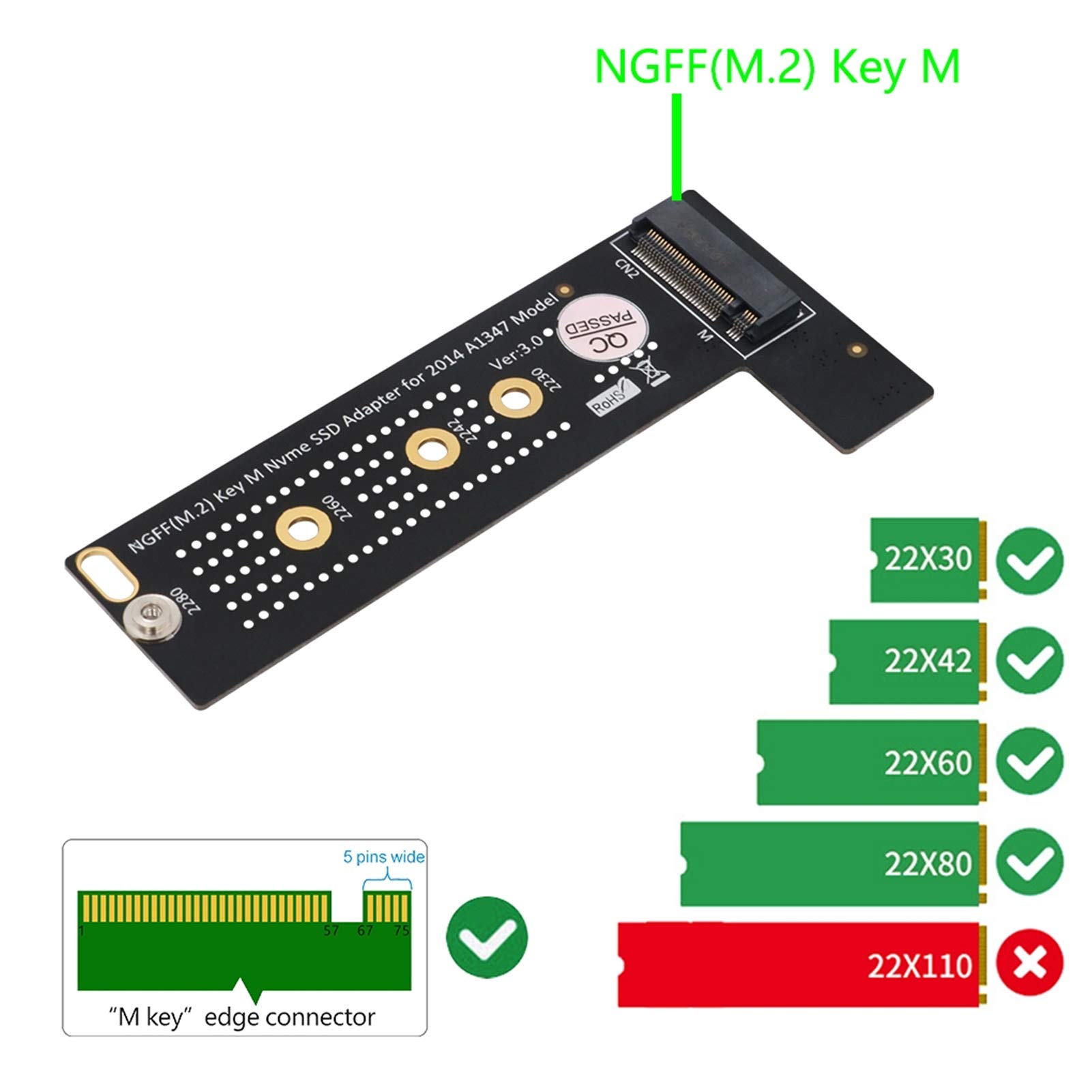 M.2 NGFF MKey NVME SSD Converter Card Adapter Module for OS Mini A1347 Model 2014, M.2 NGFF MKey NVME SSD Adapter Support Easy Installation