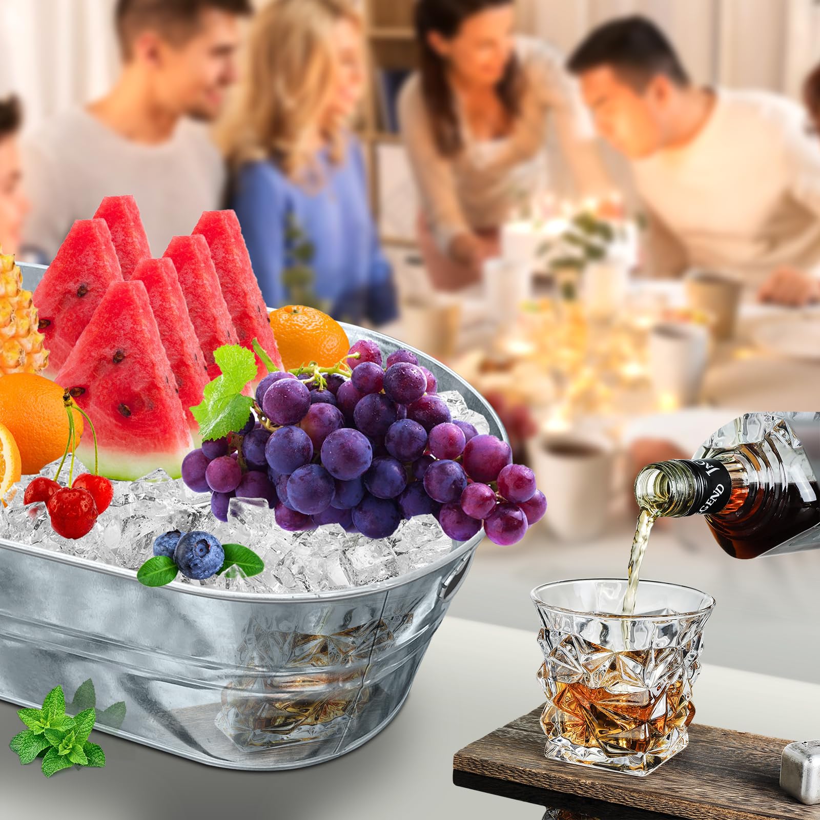 4PCS 3 Gallon Galvanized Tub with Carry Beer Drink Storage Cooler Metal Beverage Ice Tub Galvanized Ice Buckets for Party