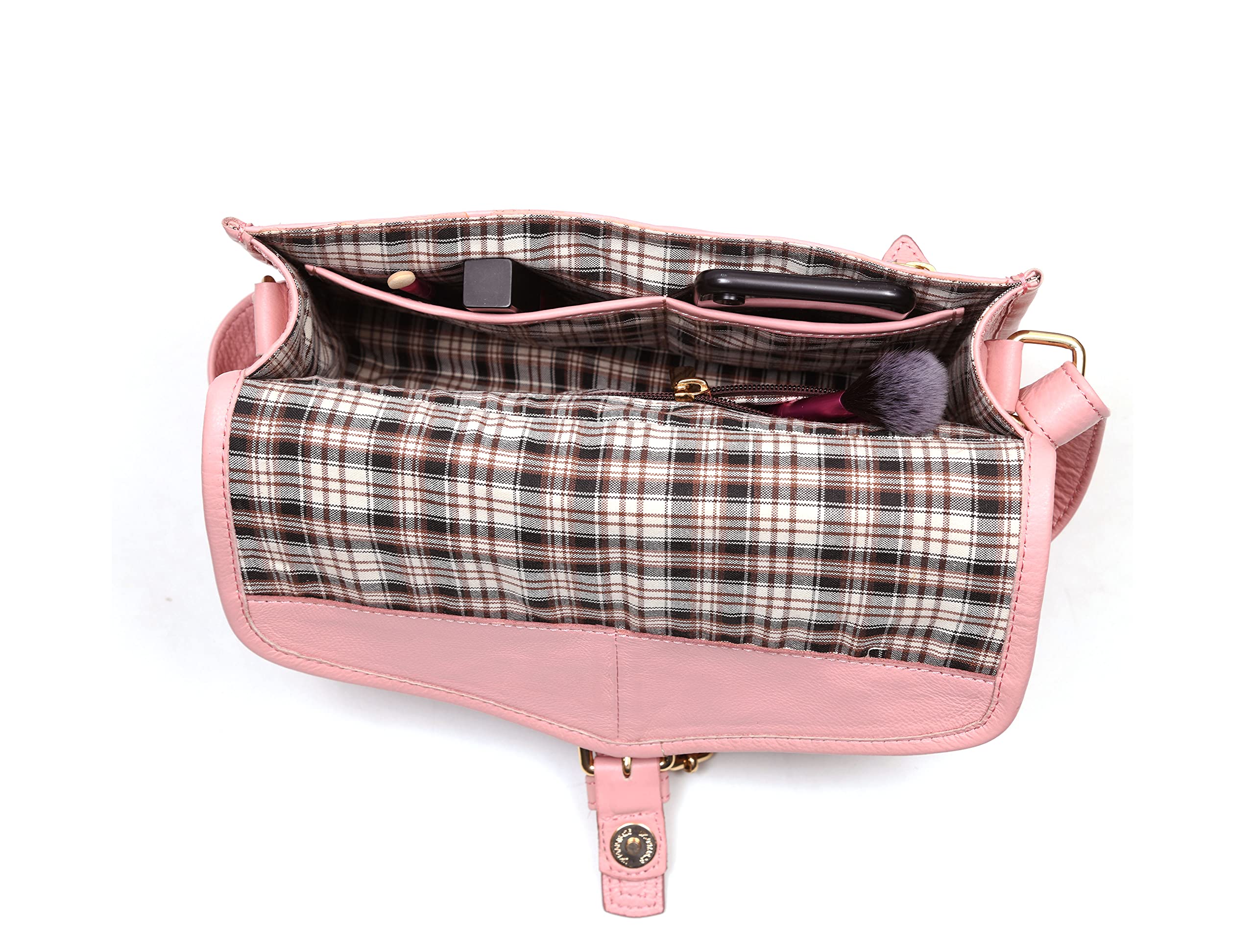 Aaron Leather Goods Crossbody Bags for Women Soft Leather Purses and Handbags Multi Pocket Shoulder Bag (Peach)