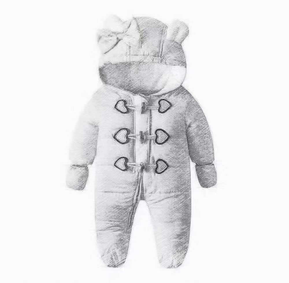 JanLEEsi Baby Winter Hooded Snowsuit Romper Zipper Padding Bodysuit Infant Puffer Jacket with Gloves,Pink,9-12M