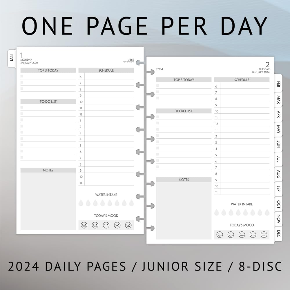 2024 Daily & Monthly Planner Refills for 8-Discbound Junior Size Planners - Appointment Schedule & To Do List, Monthly Tabs, 8-Disc Punched, Jan 2024 - Dec 2024