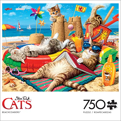 Buffalo Games - Pizza Time Pups - 750 Piece Jigsaw Puzzle & Beachcombers - 750 Piece Jigsaw Puzzle Multicolor, 24" L X 18" W