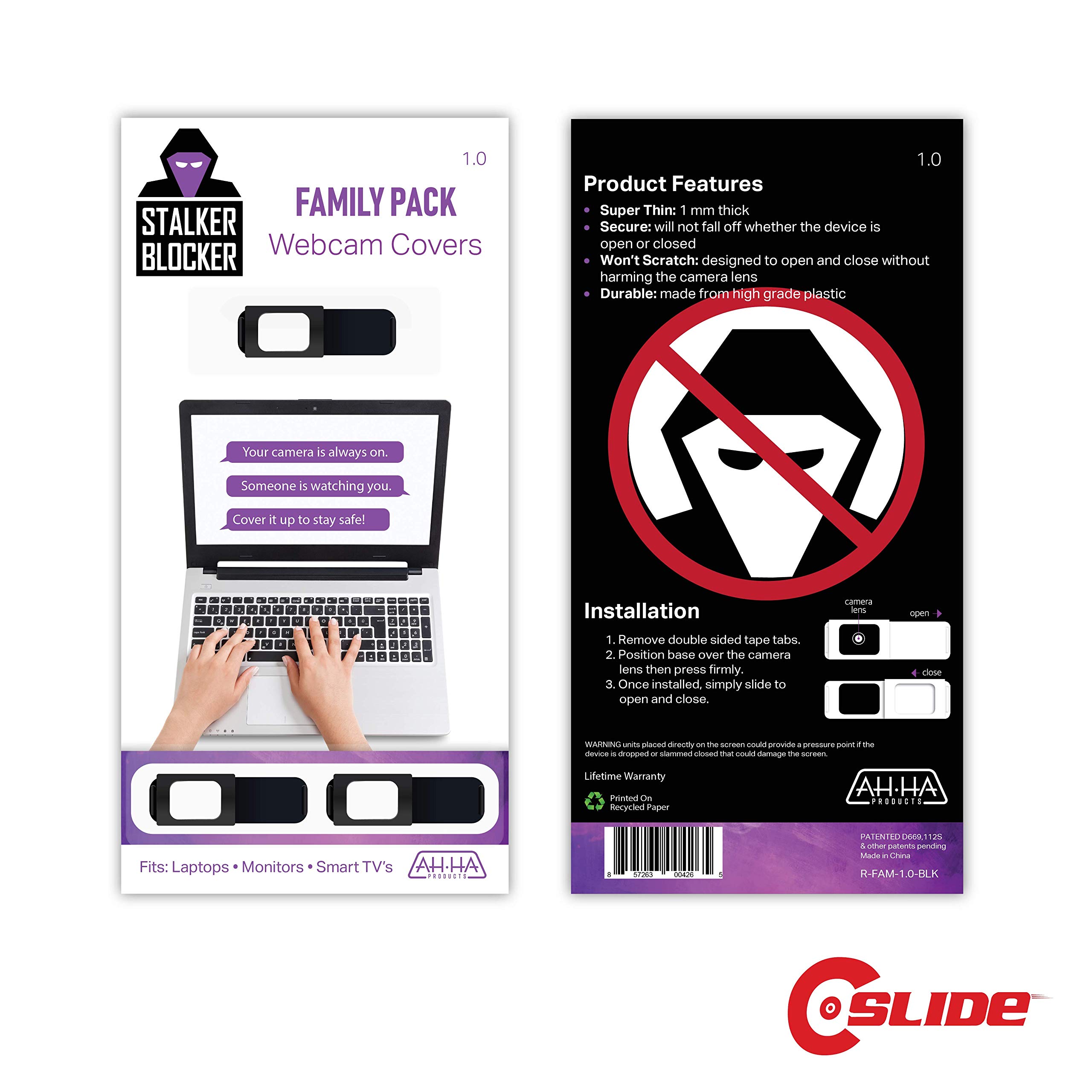 C-SLIDE 1.0 Webcam Cover Slide 3 Pack | Sliding Laptop Camera Blocker | 1.5” x 0.5” by 1.5mm Thin | Camera Blocker for Computers, Tablets, Echos, Chromebook & More | Make Security a Priority | Black