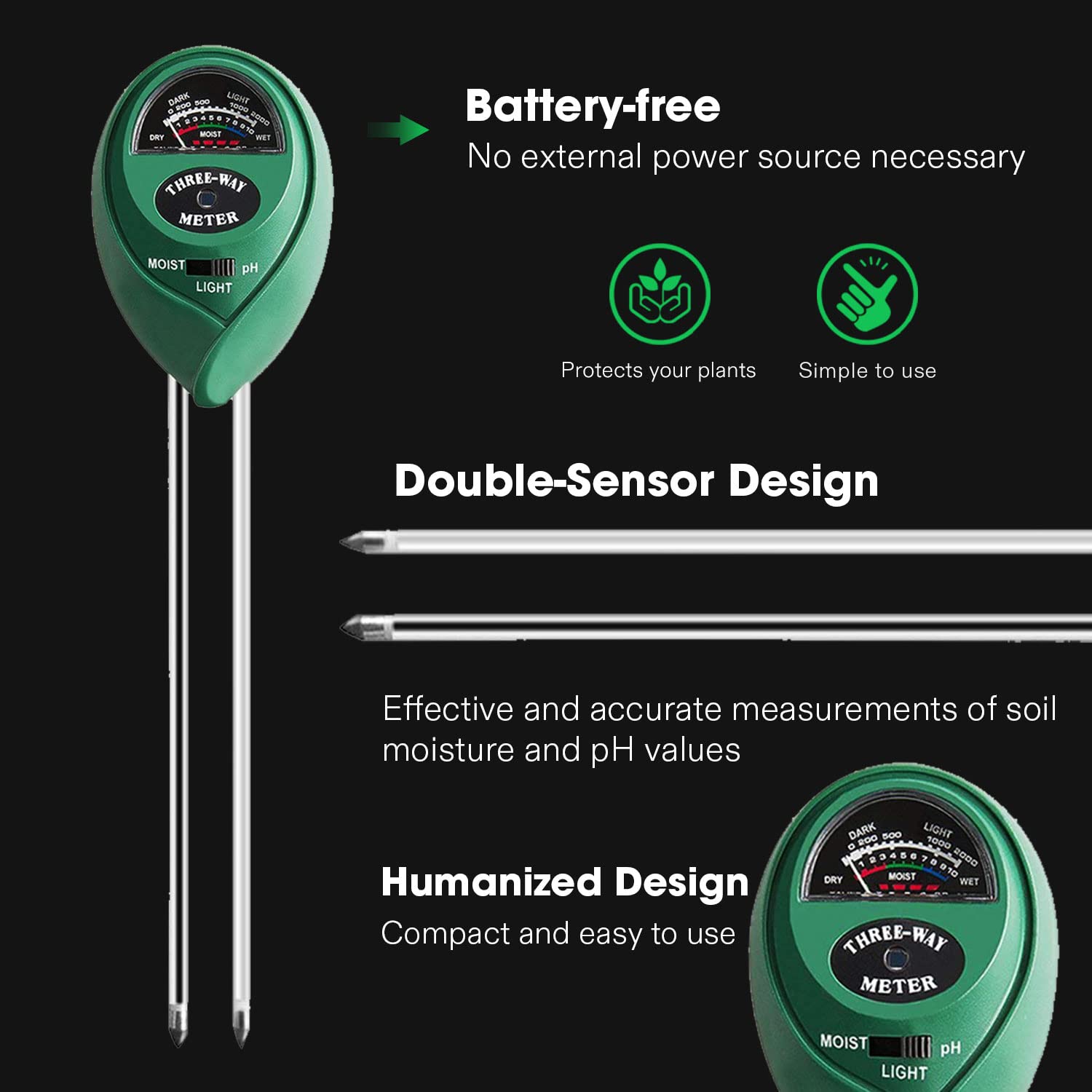 VIVOSUN 3-in-1 Digital pH Meter with ATC, Soil Tester for Moisture, pH and Light-Indoor and Outdoor Use