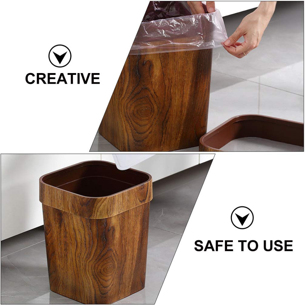LIFKOME Office Trash Cans Retro Trash Can Wood Small Square Wastebasket Garbage Container Bin Imitated Wood Waste Bin Trash Can Pail for Bathroom Bedroom Kitchen Home Office 14L Ornament Container