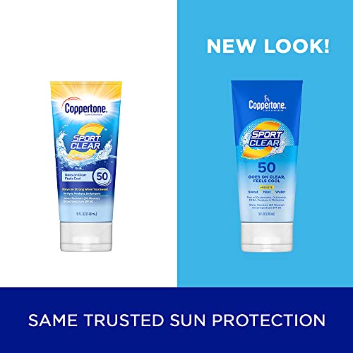 Coppertone SPORT Clear Sunscreen Lotion SPF 50, Water Resistant Sunscreen, Broad Spectrum SPF 50 Sunscreen, 5 Fl Oz Tube