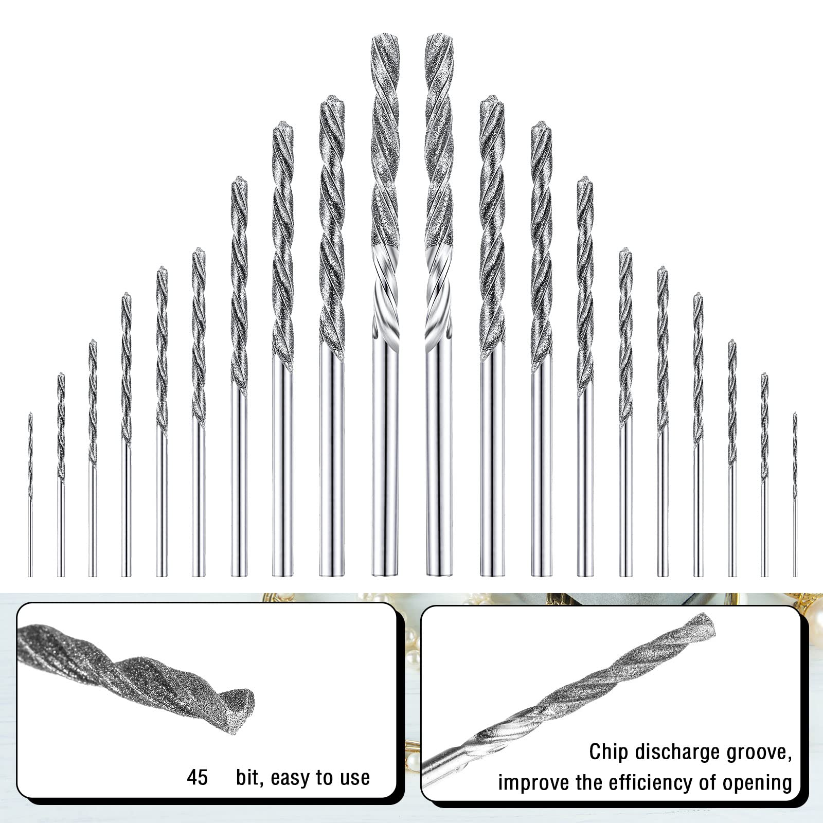 20 Pieces Diamond Drill Bits Set Twist Diamond Tip Drill Bit Heavy Duty Micro Diamond Drill Bit Set for Glass Tile Jewelry, 0.8 mm 1.0 mm 1.2 mm 1.5 mm 1.8 mm 2.0 mm 2.5 mm 3.0 mm 3.5 mm 4.0 mm