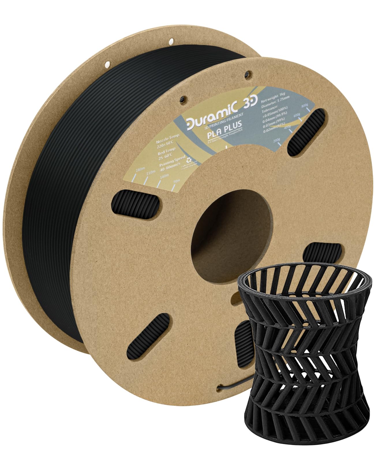 DURAMIC 3D PLA+ Filament 1.75mm 1Kg Black, PLA Plus 3D Printer Filament 1Kg Spool(2.2lbs) PLA Pro Tougher and Stronger, Dimensional Accuracy Probability +/- 0.02mm