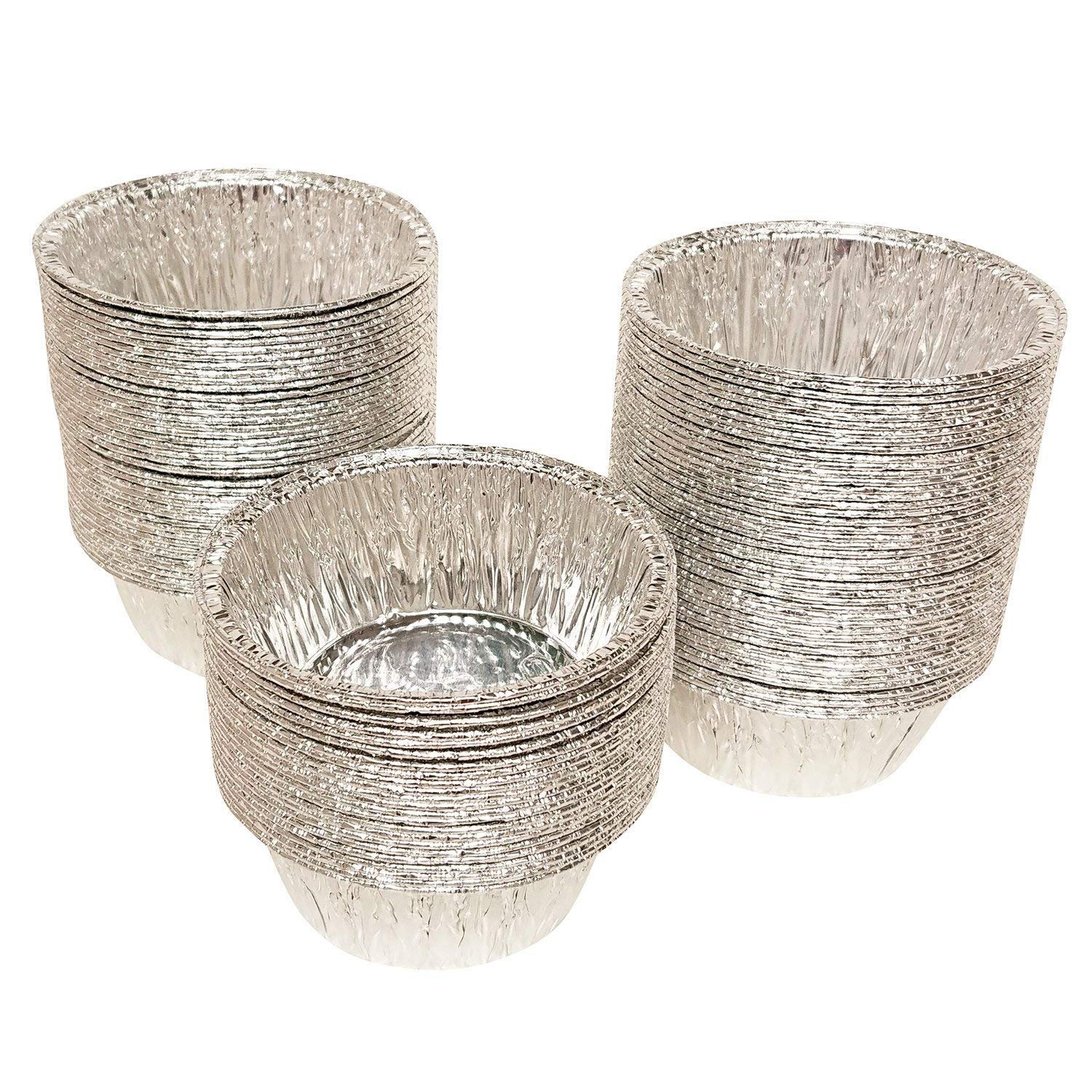 4 oz Disposable Baking Cups Tin Foil Pans Cups 120 mL Aluminum Foil Cupcake Bowl Pans 100Pcs for Baking, Roasting