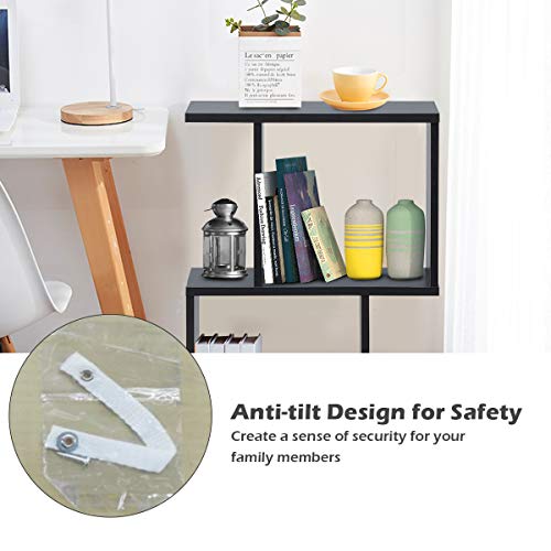 Giantex 2-Tier Bookshelf S Shaped Bookcase, Free Standing Industrial Storage Rack, Suit for Living Room Bedroom Office, Modern Small Bookcase, Black