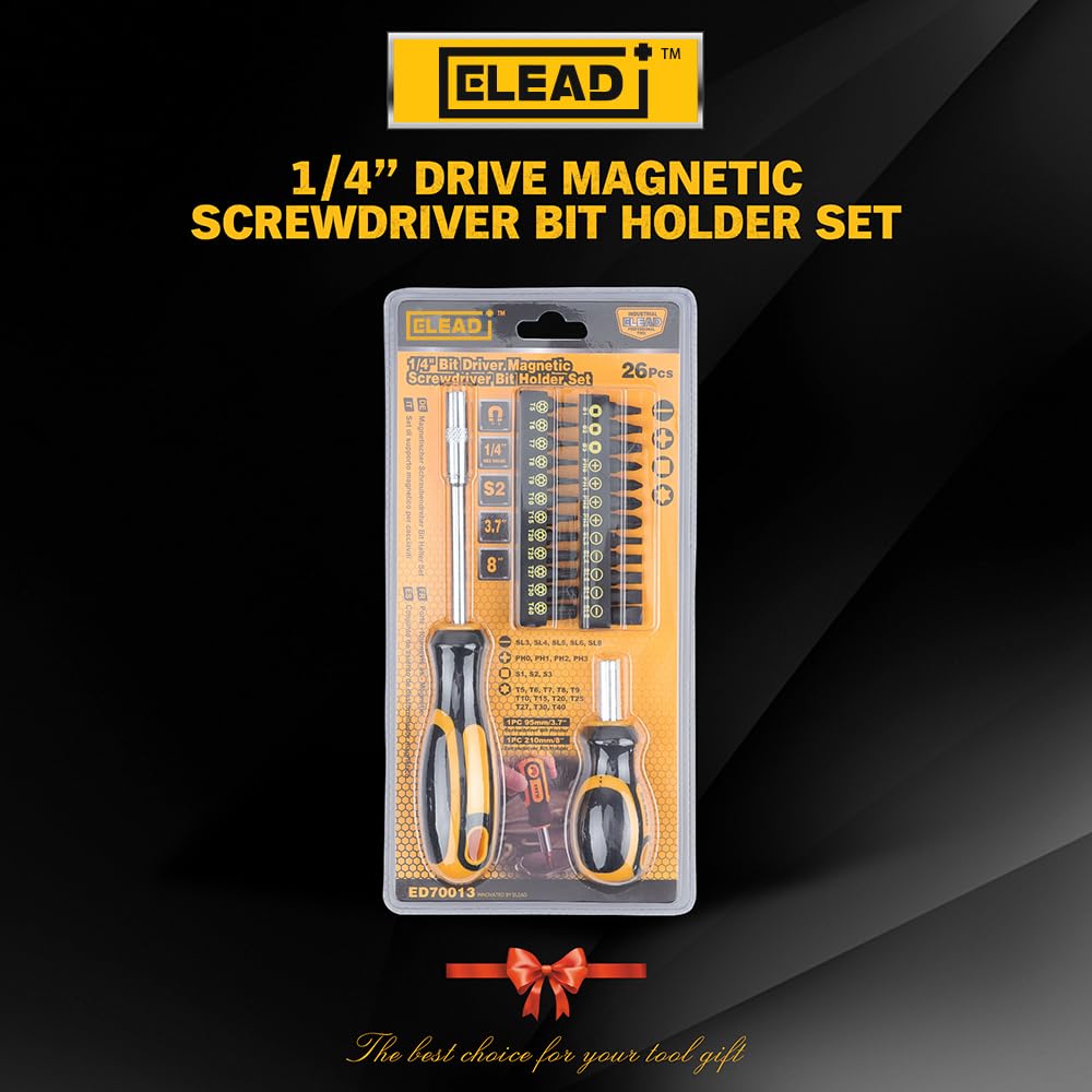 26-Piece Magnetic Screwdriver & Bit Set - Strong Magnetic Bit Holder and Screwdriver Bits, Durable & Versatile, Ergonomic Cushion Grip 95mm & 210mm Handles, Torx, Square, Phillips, Slotted Bits