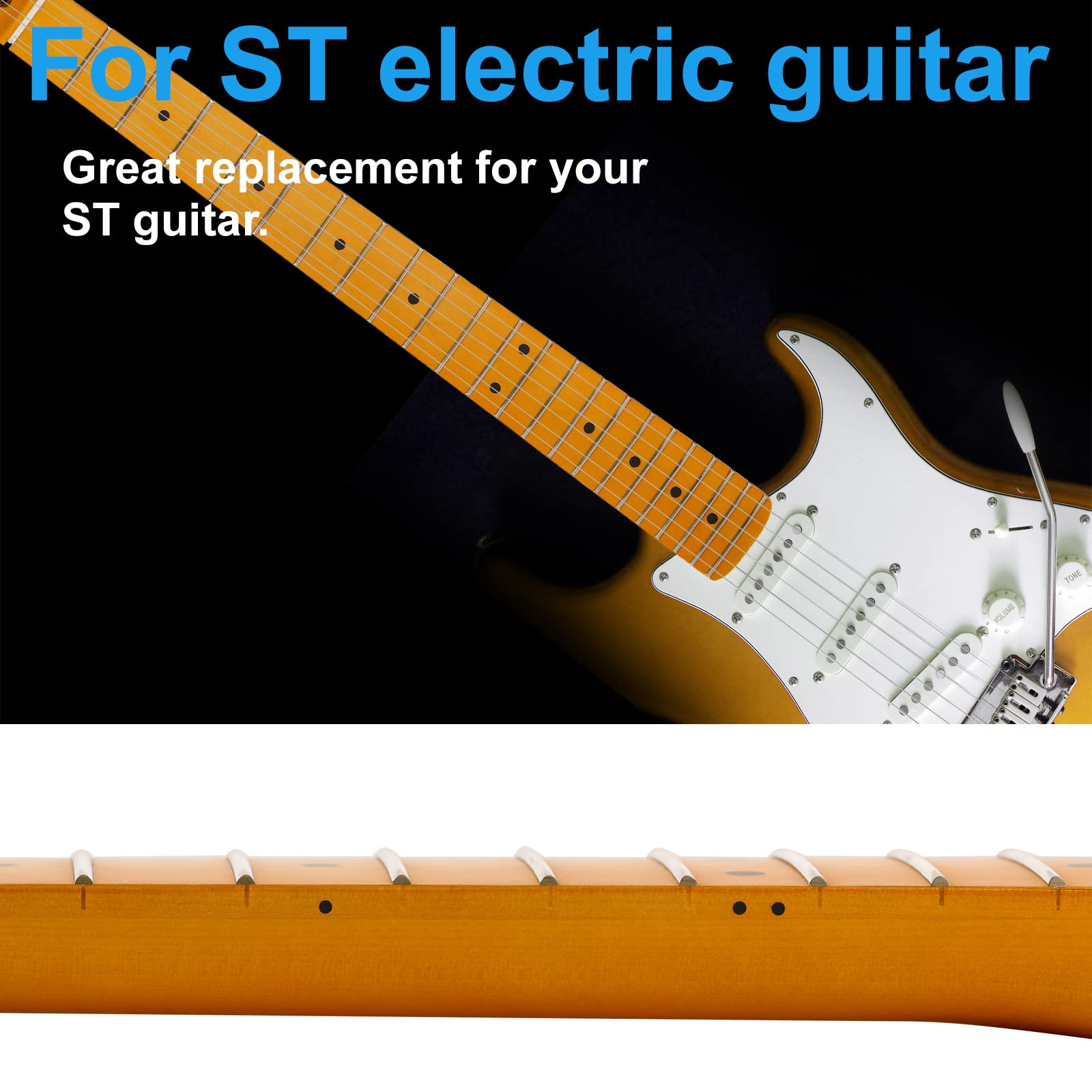 22 Fret Canadian Maple Electric Guitar Neck, Yellowish Matte, Skunk Stripe Back Inlay,14" Radius of Fingerboard, Bone Nut
