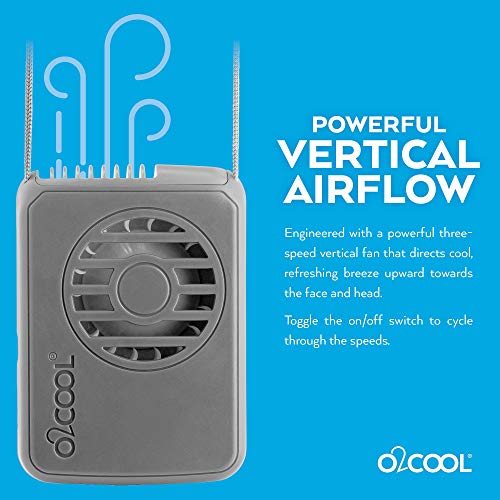 O2COOL Rechargeable Necklace Fan - Portable Hanging Neck Fan with Adjustable Lanyard - 3 Speed Vertical Air Flow β Micro USB Charging Cable Included (Grey)