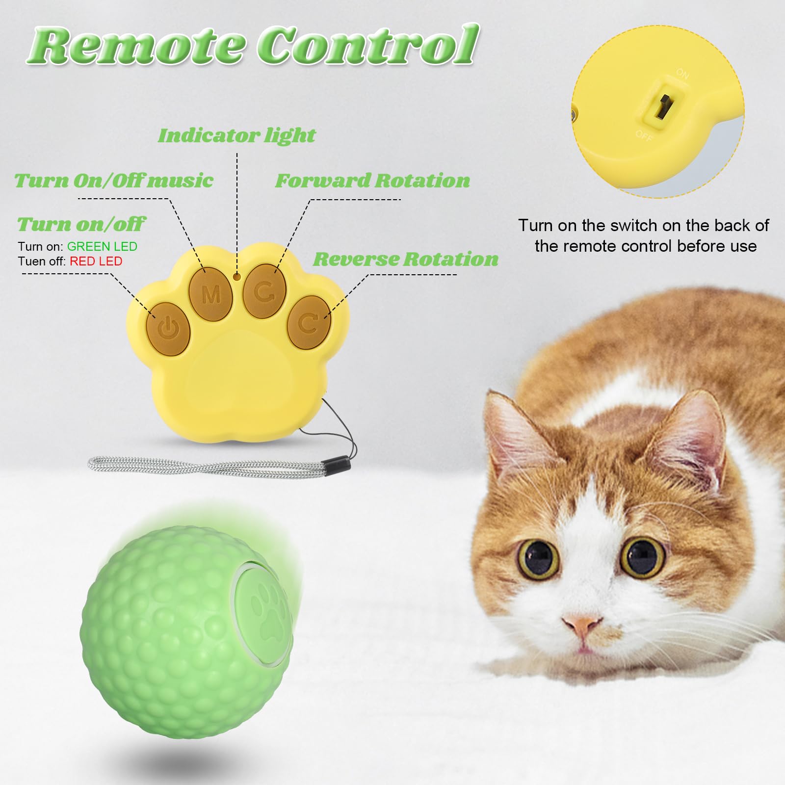 3 Interactive Modes Smart Interactive Cat Toy for Cats, Remote Control Automatic Moving Bouncing Rolling Ball, Cat Toys Interactive for Indoor Cats with Lights/Simulation Bird Sound/USB Rechargeable