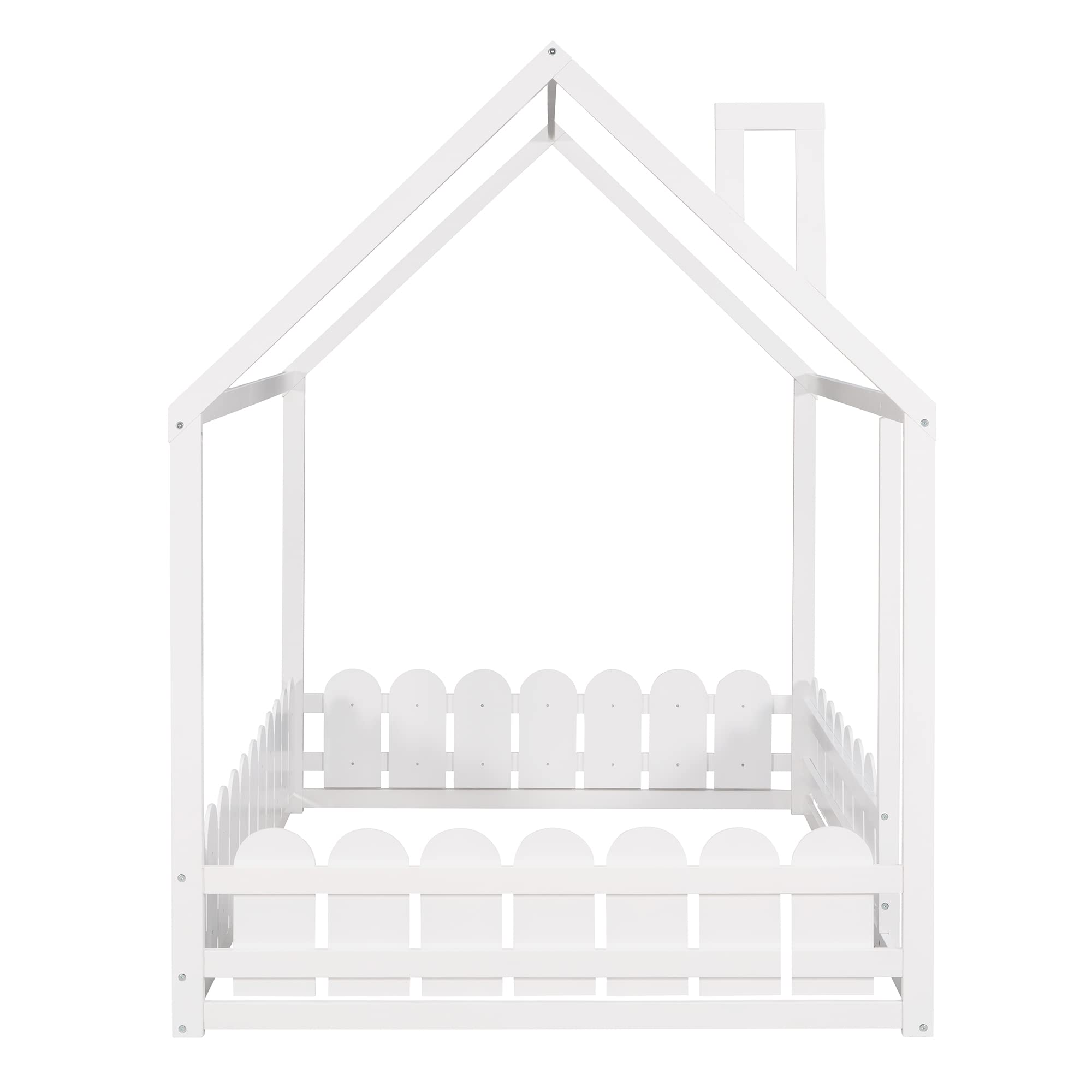Merax Full Size House Bed Frames Platform Bed with Fence for Boys or Girls, Box Spring Needed(Slats Kit Not Included), White