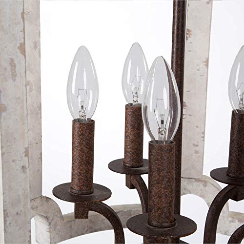 LOG BARN Farmhouse Chandelier, 5-Light Lantern Chandelier for Foyer, Kitchen Island, Dining Room, Weathered White Wood, 16.5’’ W