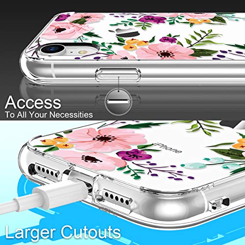 GiiKa iPhone XR Case with Screen Protector, Clear Heavy Duty Protective Case Floral Girls Women Shockproof Hard PC Back Case with Slim TPU Bumper Cover Phone Case for iPhone XR, Small Flowers