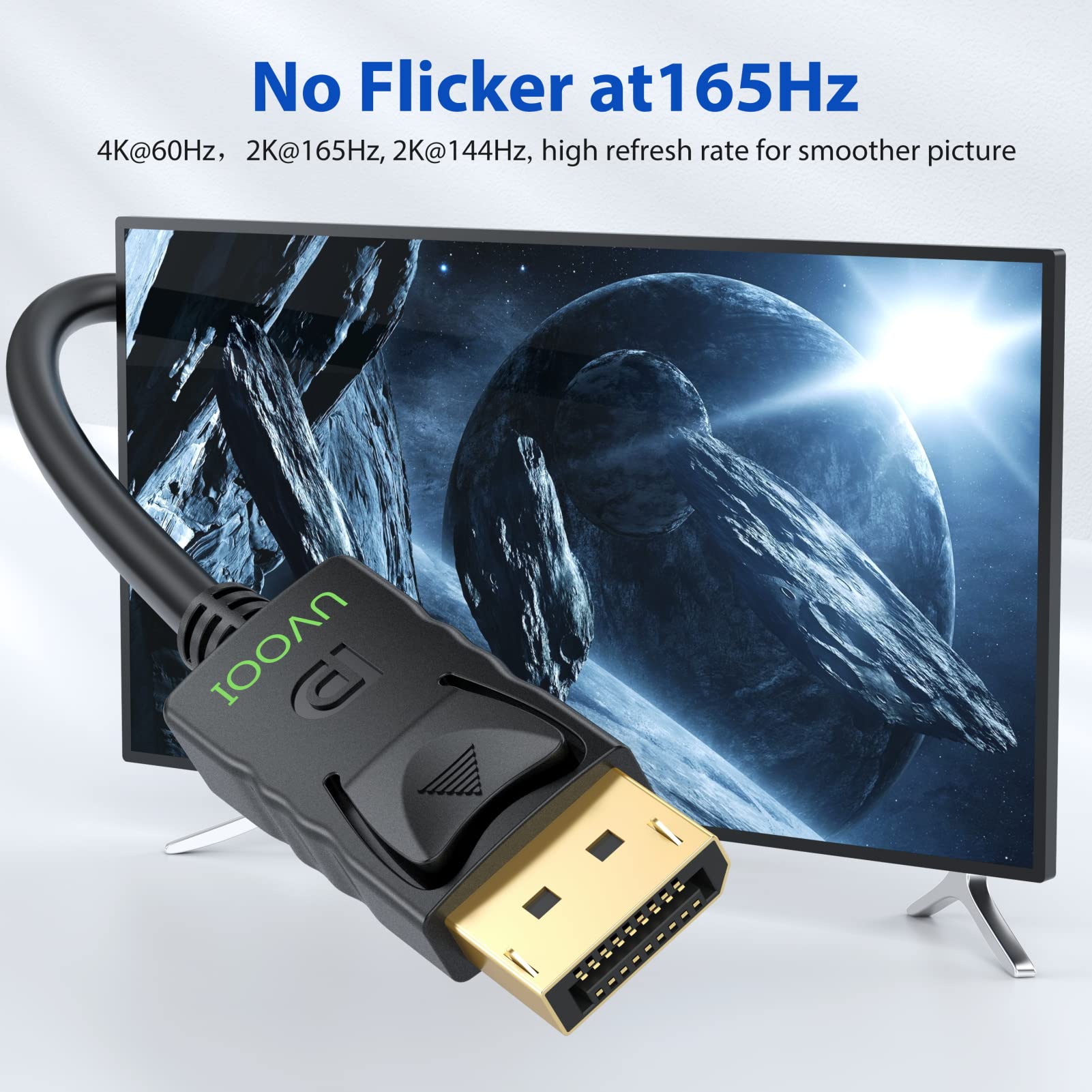 UVOOI DisplayPort to DisplayPort Cable 3-Pack, 6 Feet, 4K Display Port DP to DP Cord 6FT [4K@60Hz, 2K@165Hz, 2K@144Hz] Compatible with All Display Port Devices