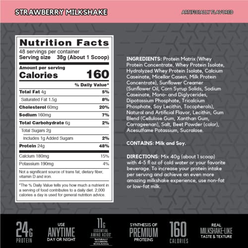 BSN SYNTHA-6 EDGE Protein Powder, with Hydrolyzed Whey, Micellar Casein, Milk Protein Isolate, Low Sugar, 24g Protein, Strawberry Milkshake, 48 Servings