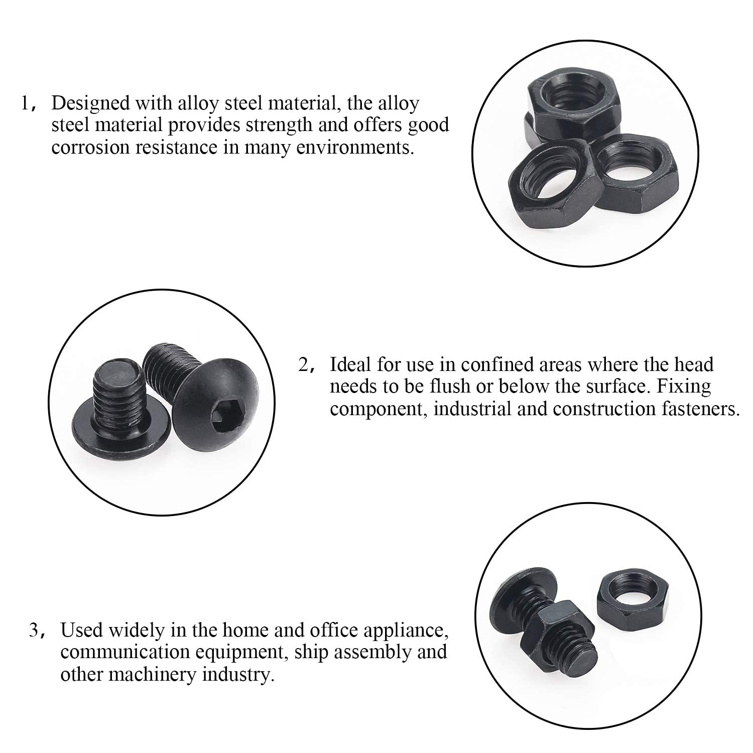 DYWISHKEY 150 Pieces M5 x 8mm/10mm/12mm/16mm/20mm, 10.9 Grade Alloy Steel Hex Button Head Cap Bolts Nuts Kit with Hex Wrench