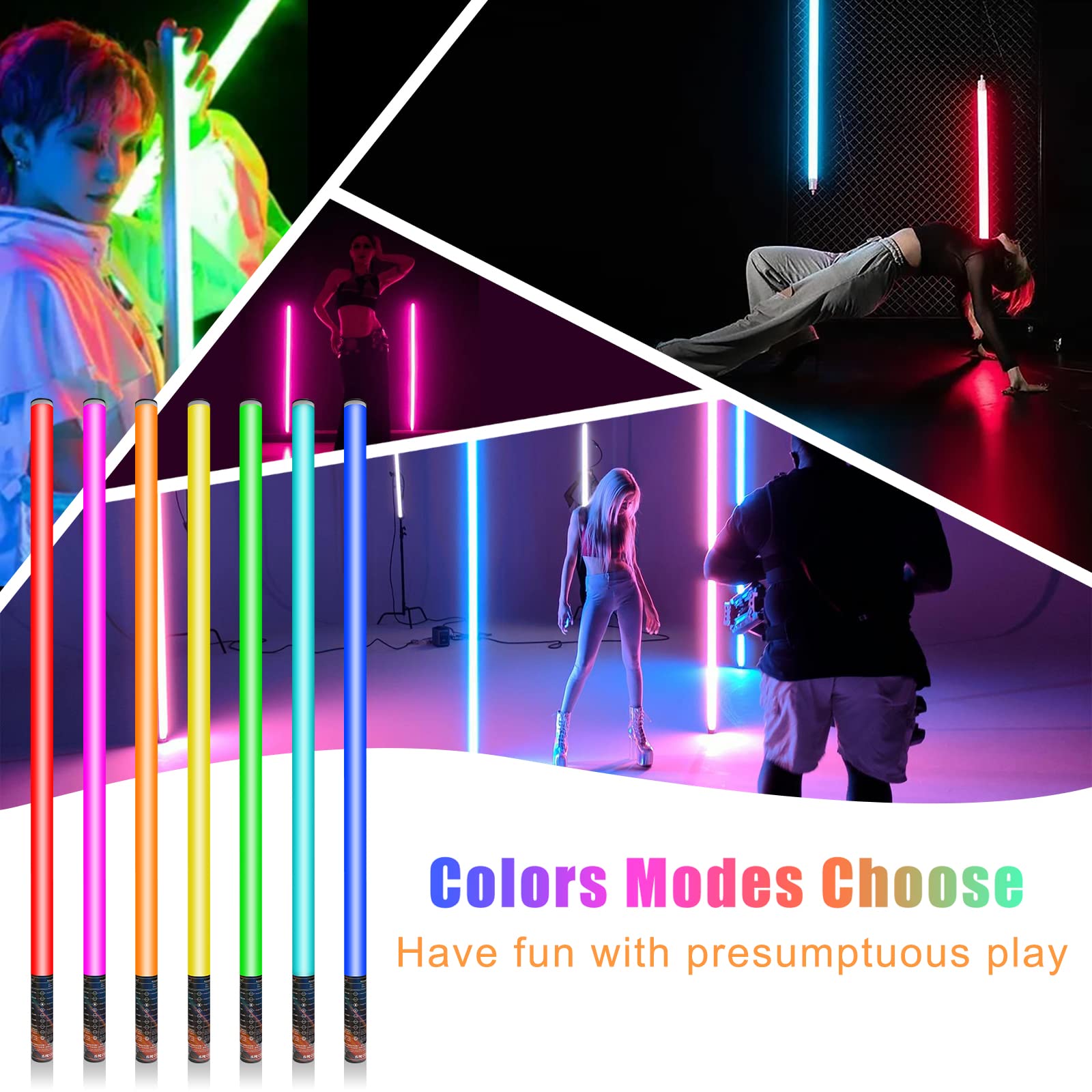 4 Pack 4ft Portable Battery Powered Tube Light 120cm Handheld LED Tube Lights with Tripods, 500 Vivid Effects, Light Tube for Video and Photography,Light Painting,YouTube,Video,TIK tok and Dance Club