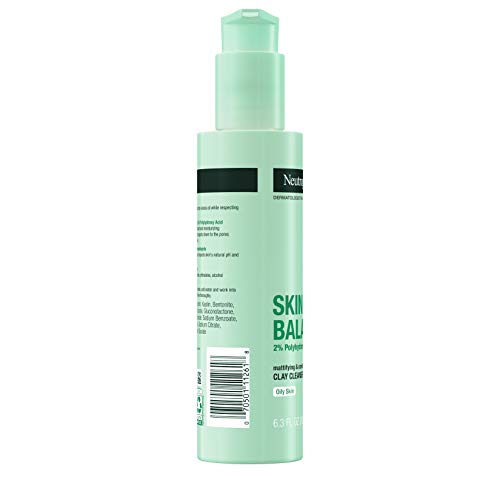 Neutrogena Skin Balancing Kaolin Clay Cleanser with 2% Polyhydroxy Acid (PHA), Mattifying & Conditioning Face Wash for Oily Skin, Paraben-Free, Soap-Free, Sulfate-Free, 6.3 fl oz