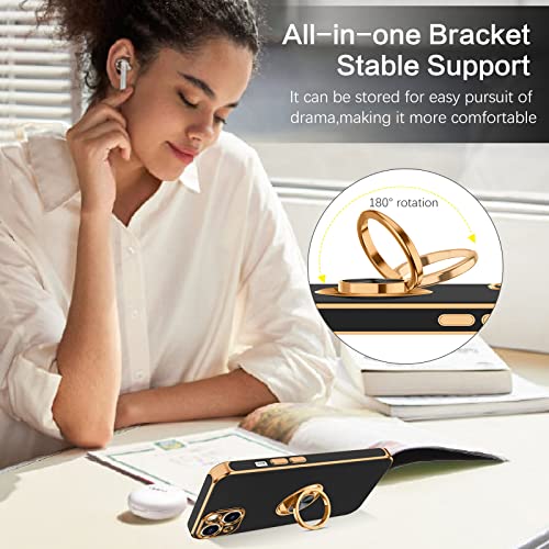 BENTOBEN iPhone 13 Case, Phone Case iPhone 13, Slim Fit 360° Ring Holder Shockproof Kickstand Magnetic Car Mount Supported Non-Slip Protective Women Girls Men Boys Cover for iPhone 13 6.1 Inch, Black
